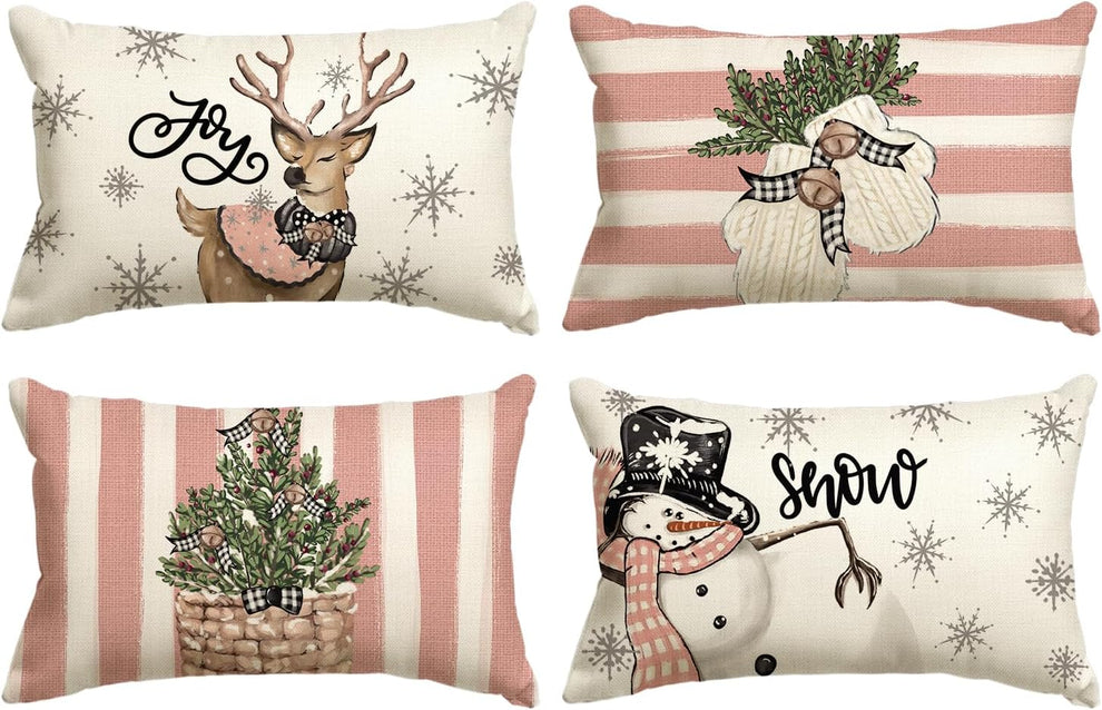 Christmas Snowman Reindeer Gloves Eucalyptus Throw Pillow Covers Set o ...