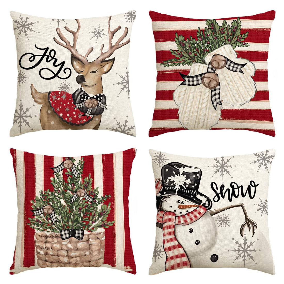 Christmas Snowman Reindeer Gloves Eucalyptus Throw Pillow Covers Set o ...